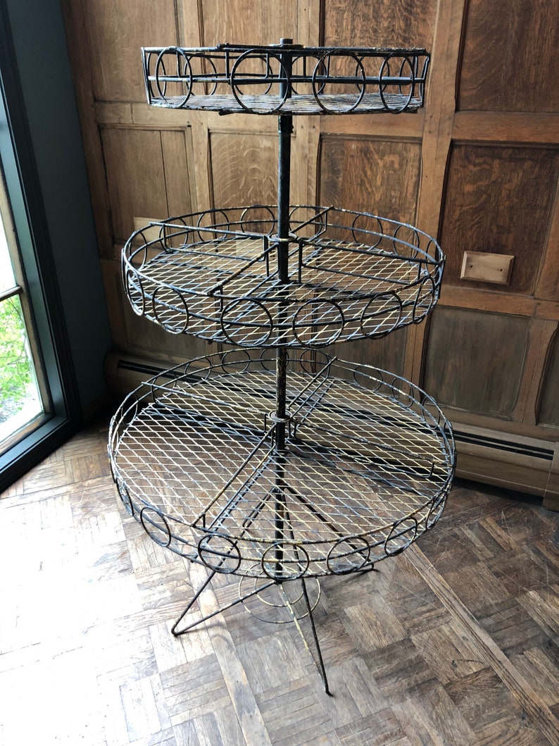 Antique Three Tiered Rotating Metal Rack Store Display - Etsy