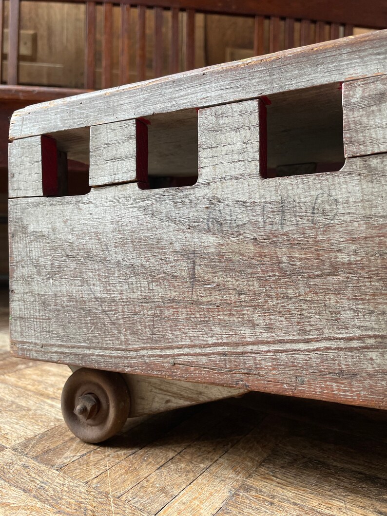 Large Antique Folk Art Wood Trolley Car, Primitive Toy, Industrial ...