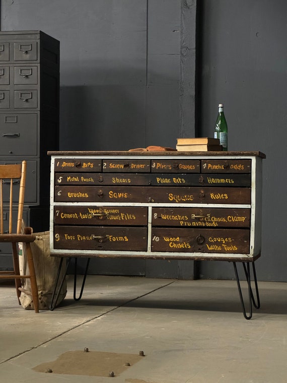Large Antique Tool Chest Machinist Toolbox Handmade Wooden Tool Chest Wood Toolbox Industrial Storage Wood Drawer Cabinet Etsy