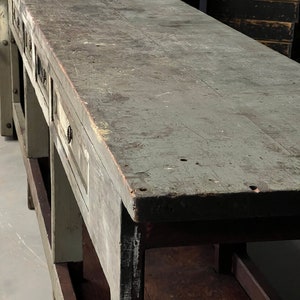 Large Antique Workbench Table, 12 FT Train Station Workbench, Wood Workbench Table, Primitive ...
