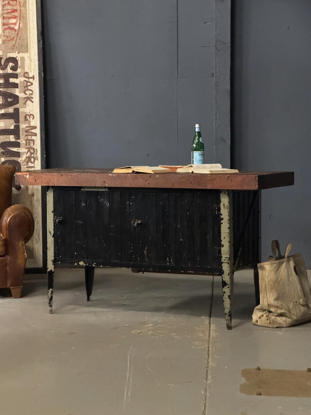 Antique Workbench, Machinist Workbench, Butcher Block Table, Wood and ...