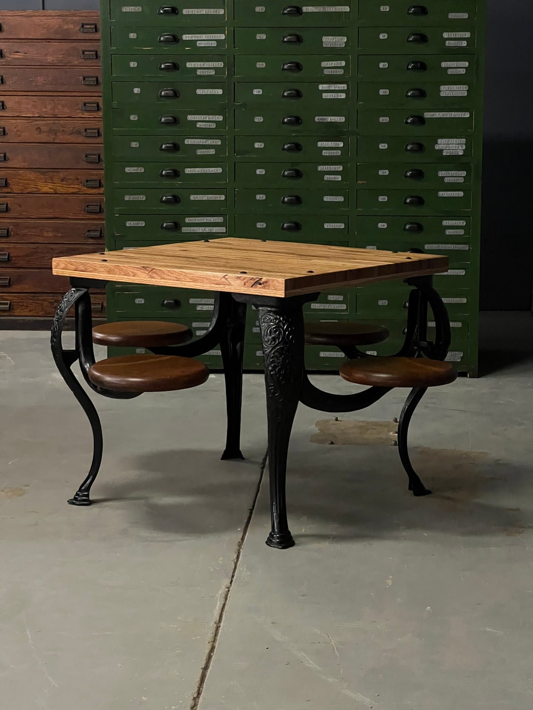 Antique Ice Cream Parlor Table With Swing Out Seats, Swing Arm Table ...