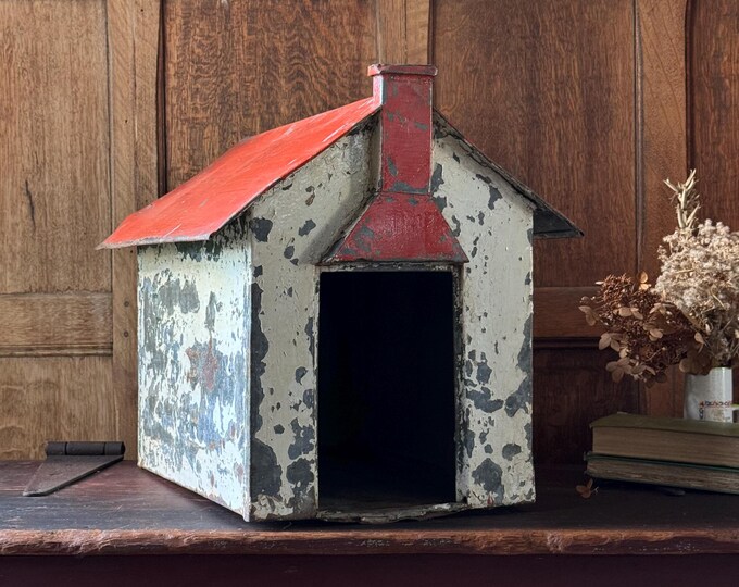 Large Antique Folk Art Mailbox, Folk Art House, Handmade Metal Cabin ...