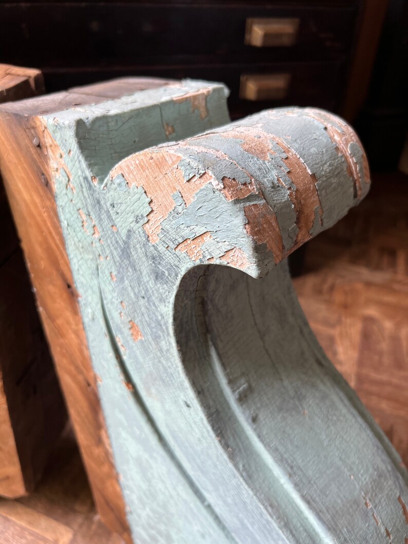 Pair of Antique Wood Corbels Large Blue Painted Corbels - Etsy