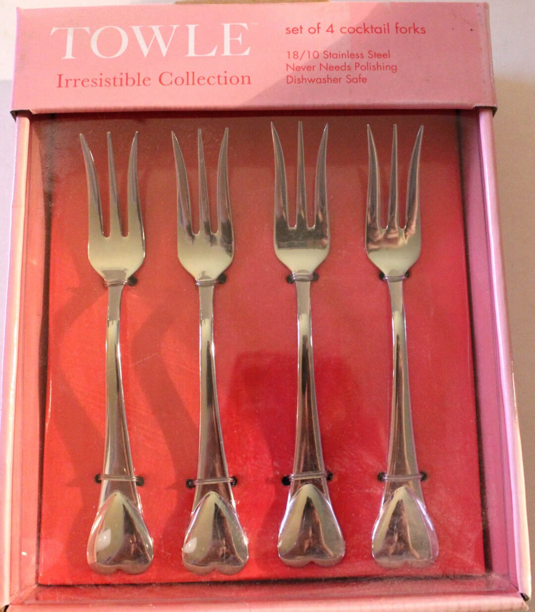 4 Towle Irresistable Cocktail Forks - 18/10 Stainless Steel Heart Forks ...