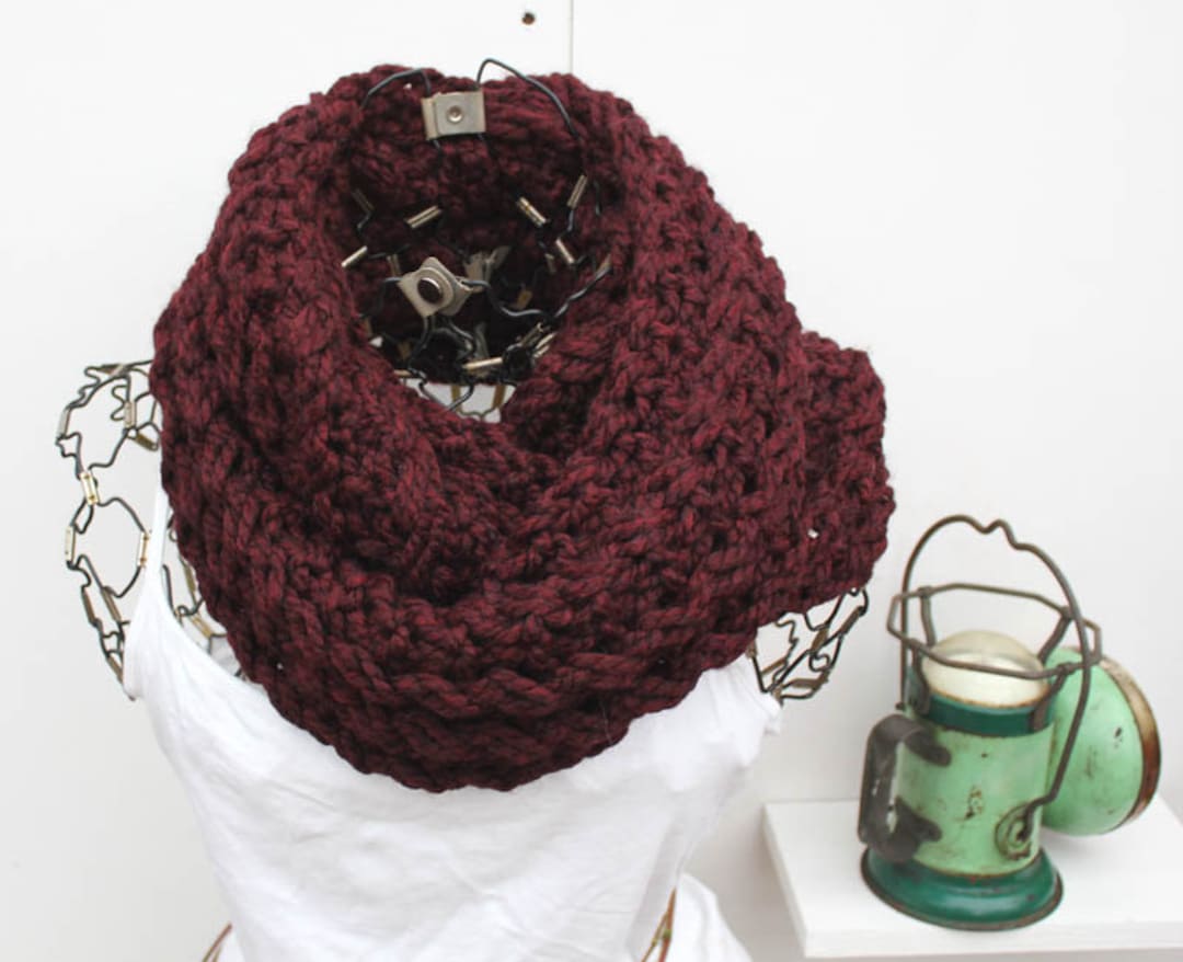 Claret Chunky Knit Infinity Scarf - Large Chunky Knit Cowl - Chunky ...
