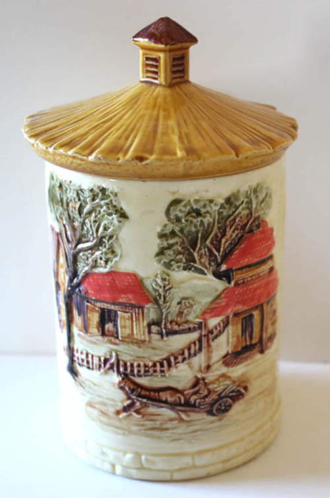 2 Piece Vintage Sears & Roebuck Canister and Lid - Ceramic Farm ...