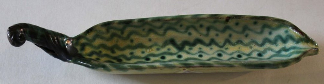 Slab Built Pea Pod Tray - Slab Built Olive Dish - Hand Painted ...