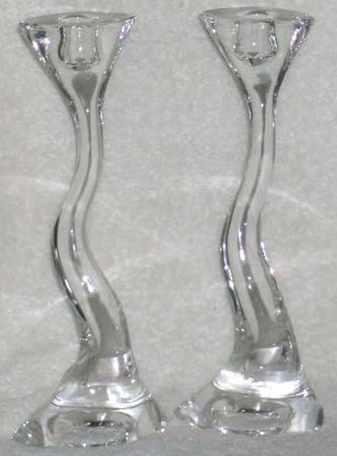 Vintage Set 2 Lead Crystal Wave Candle Holders - Lead Crystal Clear Art ...