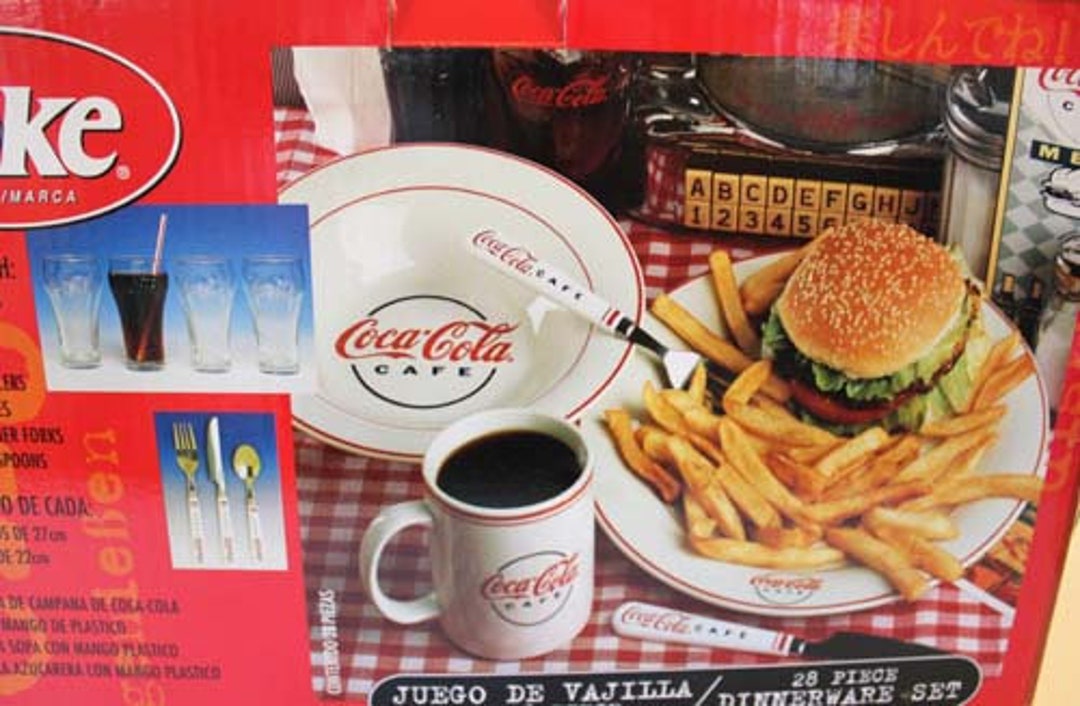 RARE - 4 Piece Set Coca Cola Cafe Dinnerware Set - 28 Piece Diner Style ...