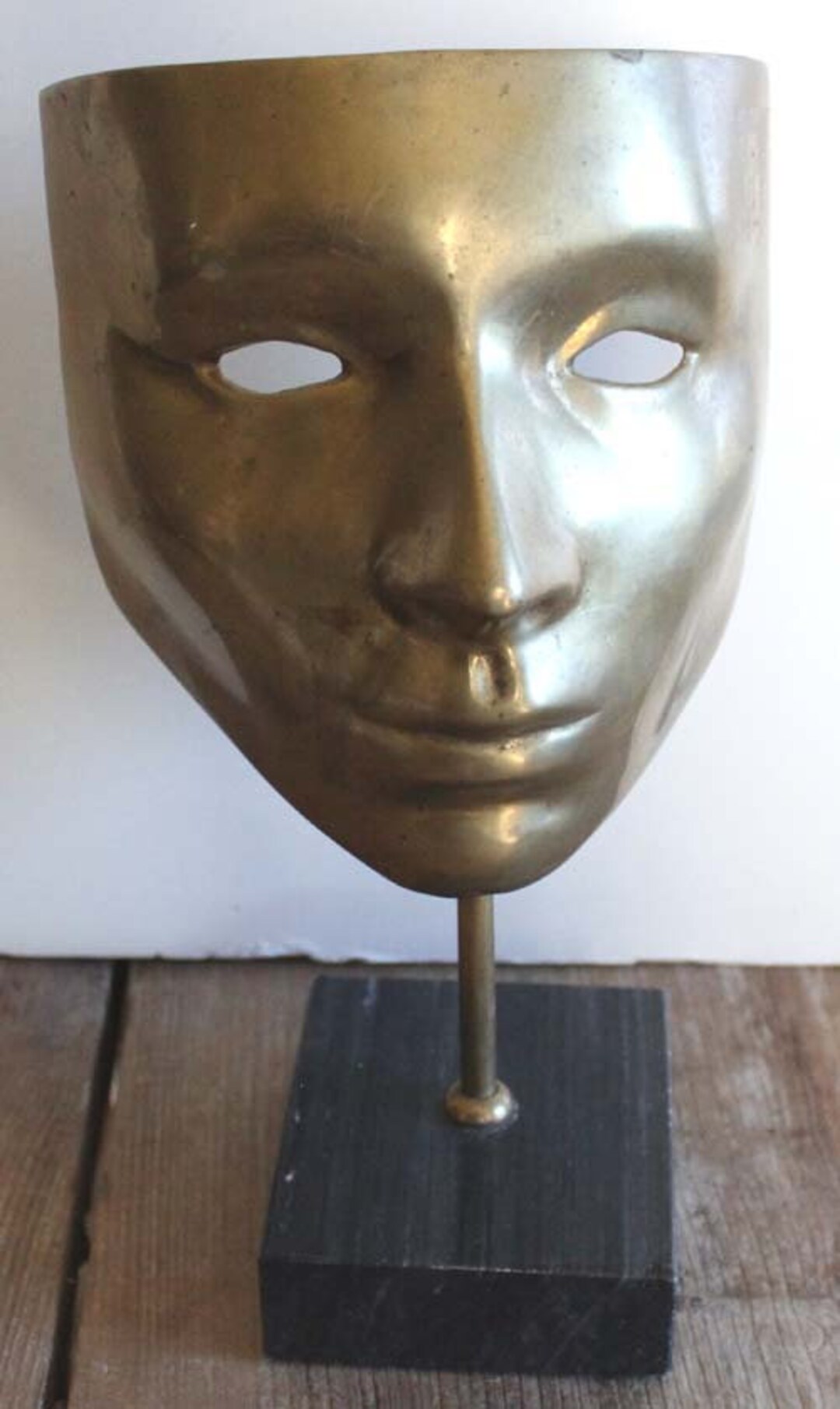 Mid Century Brass Mask on Rod Stand W/ Marble Base - Table Top ...
