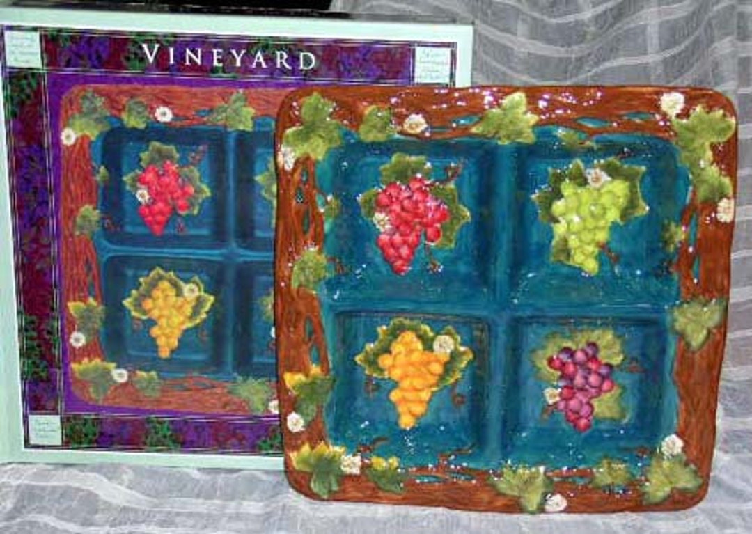 Susan Winget Sectional Platter - Large Embossed Grapes Square Platter ...