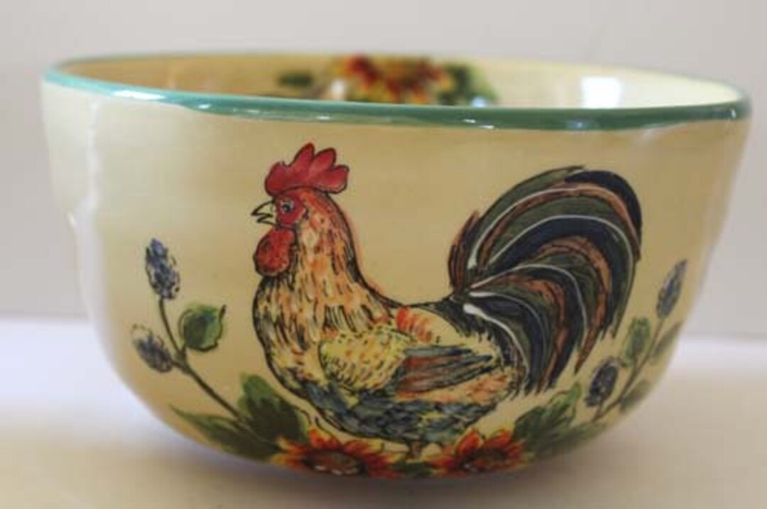 Vintage Stoneware Rooster Sunflower Bowl - Rooster Oversized Bowl ...