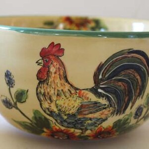 Vintage Stoneware Rooster Sunflower Bowl - Rooster Oversized Bowl ...