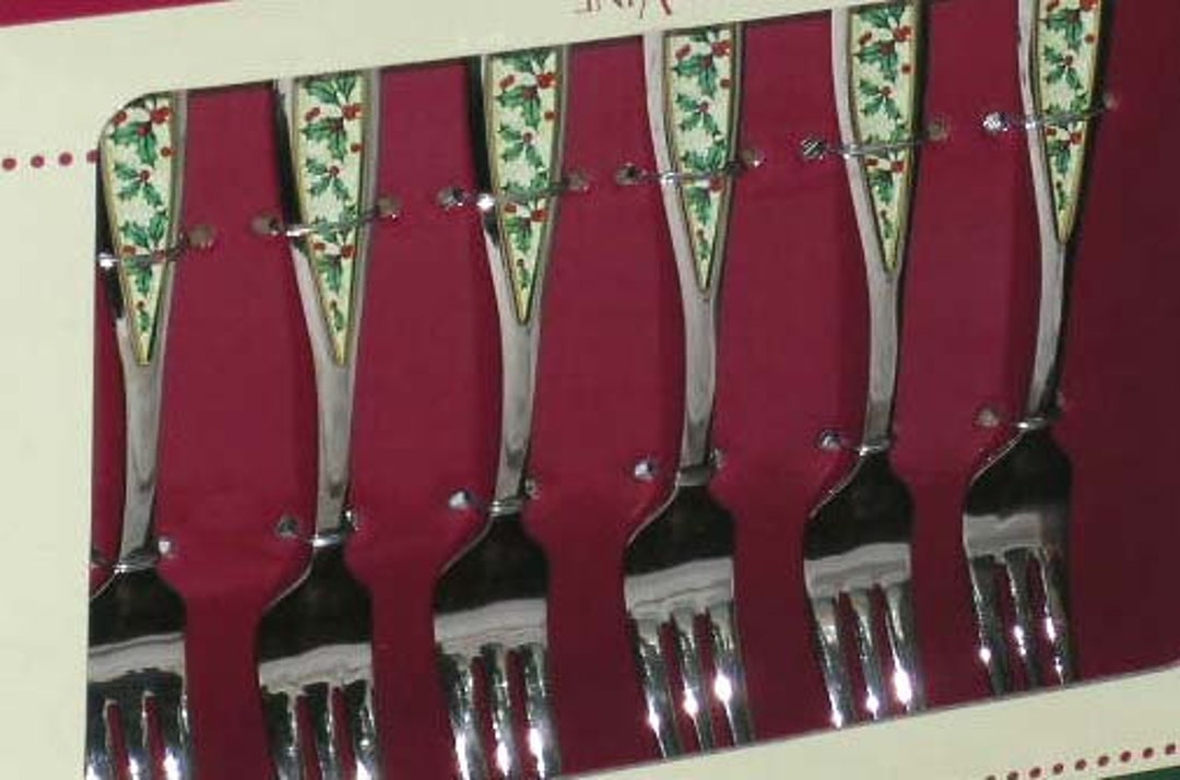 6 Piece International Cocktail Fork Set - Holiday Vine and Holly ...