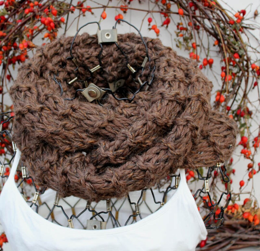 Chunky Knit Cowl - Warm Brown Knit Cowl - Chunky Hand Knit Cowl ...