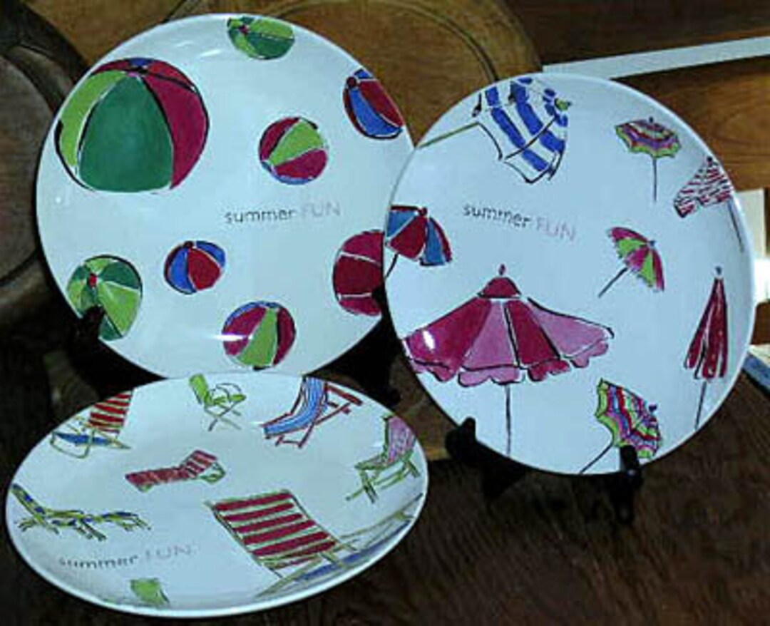Set 3 Rosanna Summer Fun Plates - Summer Fun Beach Balls Plate ...