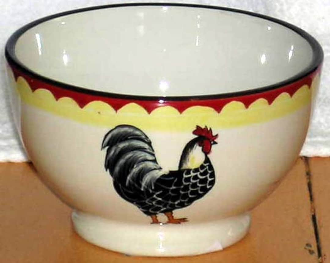 Hand Painted Farm Country Rooster Soup Bowl - Colorful Rooster Footed ...