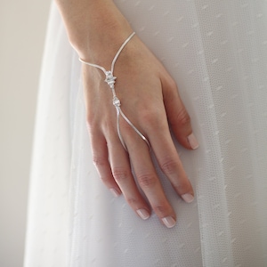 Gypsy Silver Finger Bracelet, CZ Hand Chain, Crystals Hand Chain, Rose ...