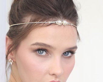 Gold Plated Bridal Forehead Band Bridal Headband - Etsy