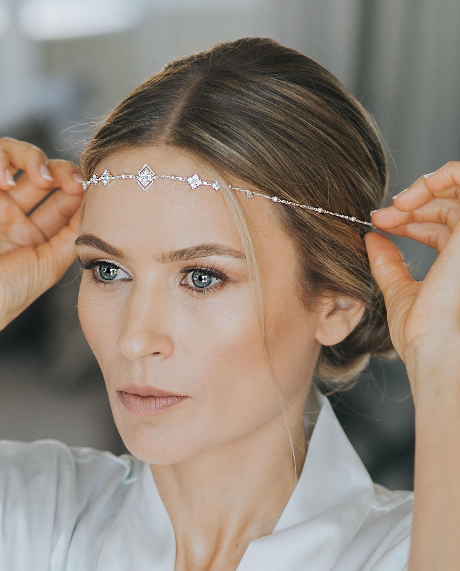 Crystal Bridal Forehead Chain, 18k Gold Plated Headpiece - Etsy