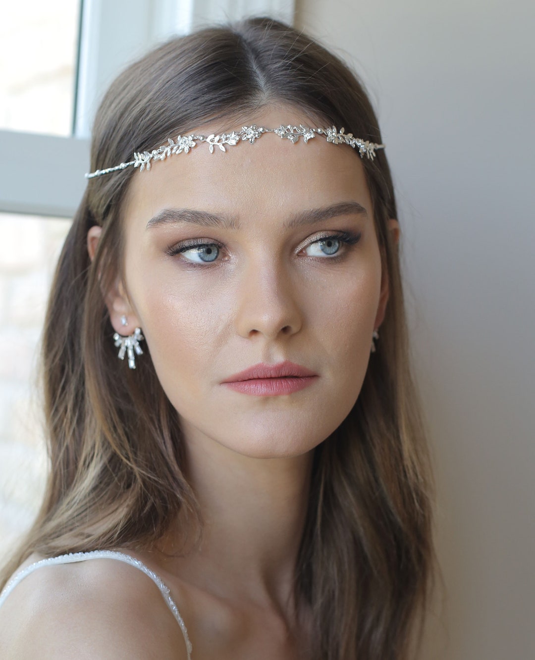 Dainty Bohemian Bridal Crystal Forehead Crown, Silver Rose Gold - Etsy