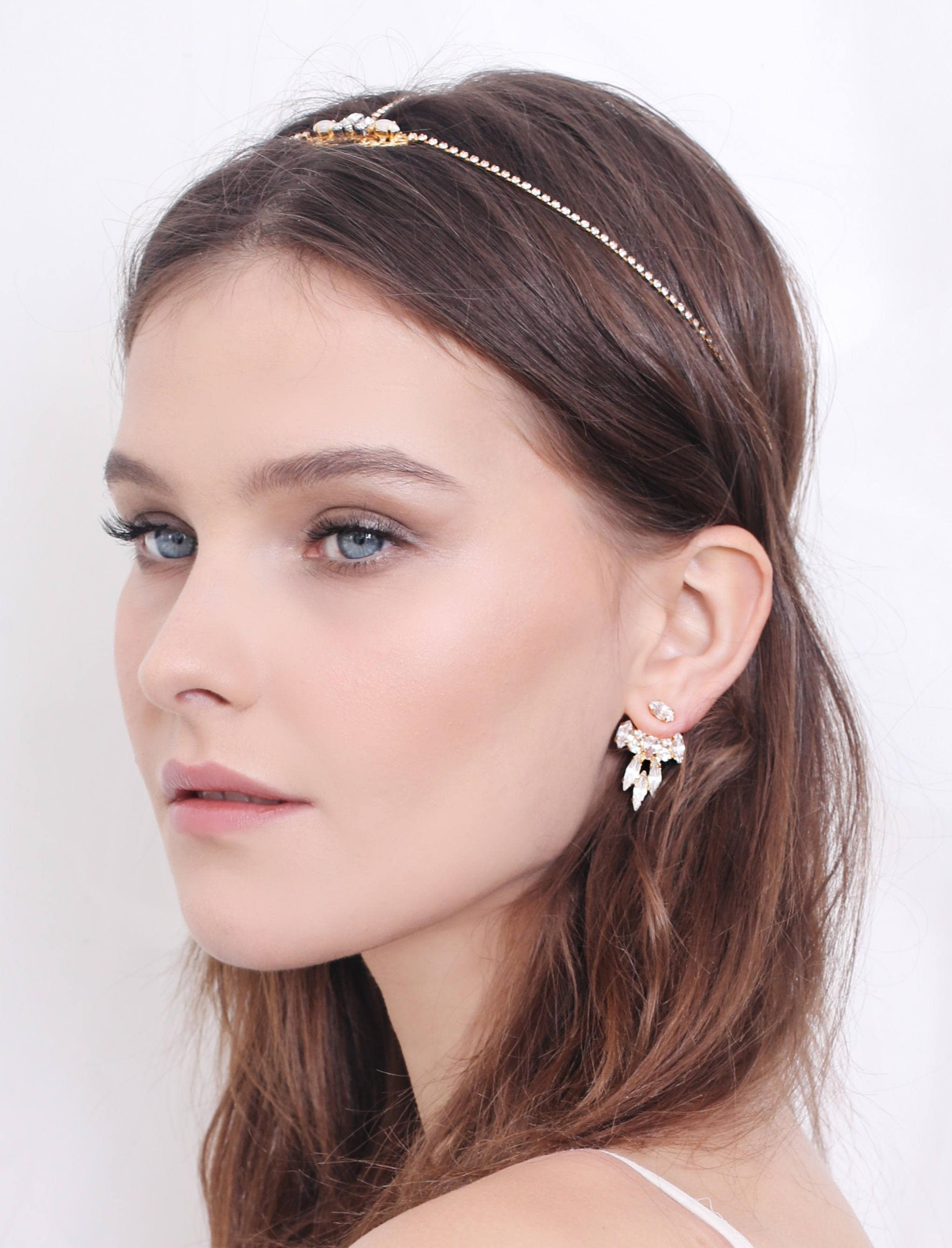Bridal Ear Jacket, Gold Ear Jacket, Crystal Earjacket, Silver Ear ...