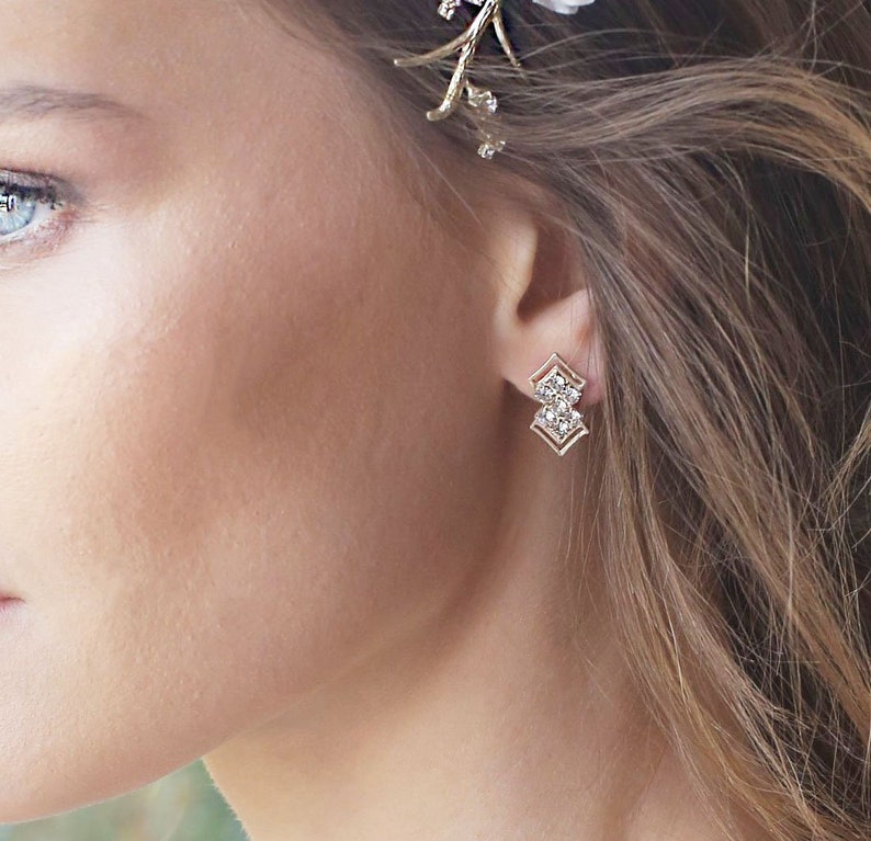 Bridal Crystal Cluster Earrings, Vintage Gold Wedding Jewelry - Etsy