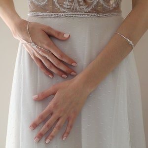 Gypsy Gold or Silver Finger Bracelet, CZ Hand Chain, Crystals Hand ...