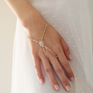 Gypsy Gold or Silver Finger Bracelet, CZ Hand Chain, Crystals Hand ...
