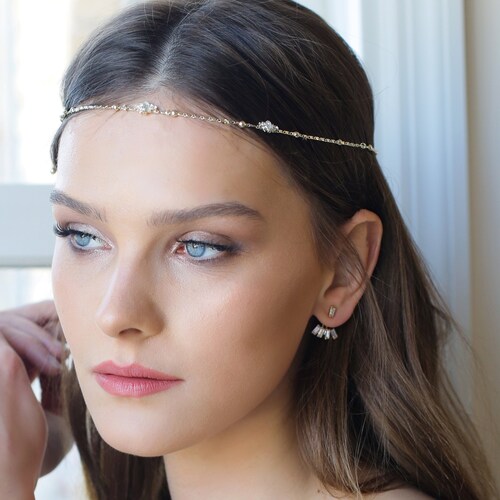 Dainty Bohemian Bridal Crystal Forehead Crown Silver Rose - Etsy