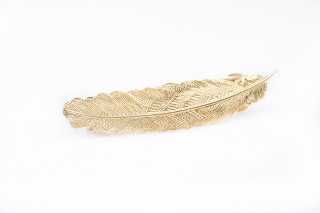 Gold Feather Barrette, Feather Hair Clip, Gold Feather Clip, Bridal ...