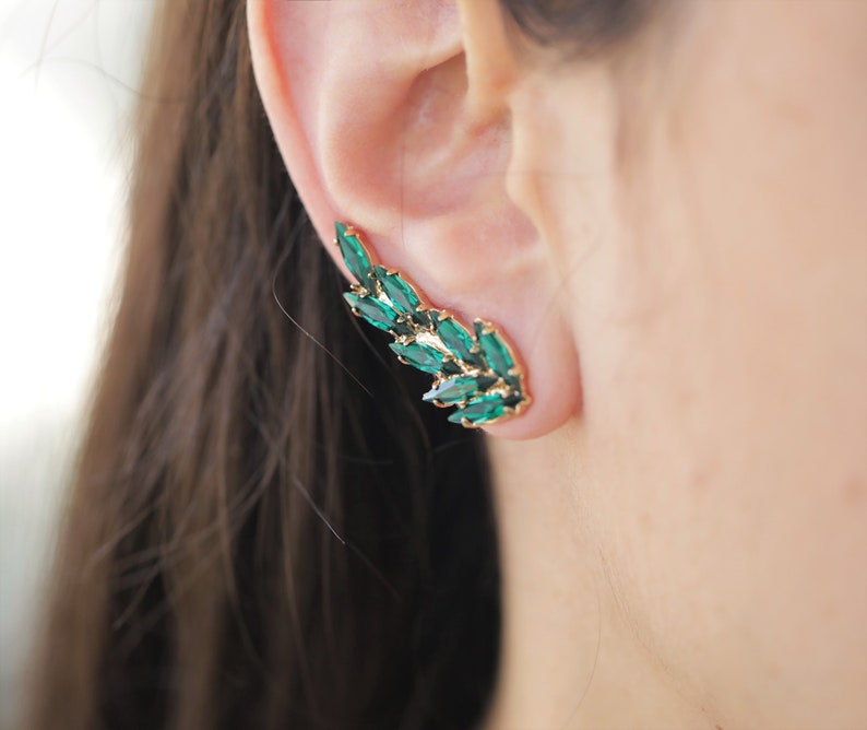 Emerald Green Ear Cuff Earrings - Etsy UK