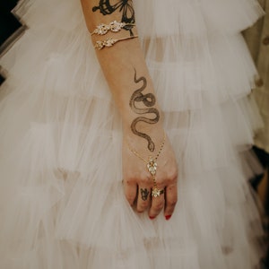 Gypsy Gold or Silver Finger Bracelet, CZ Hand Chain, Crystals Hand ...