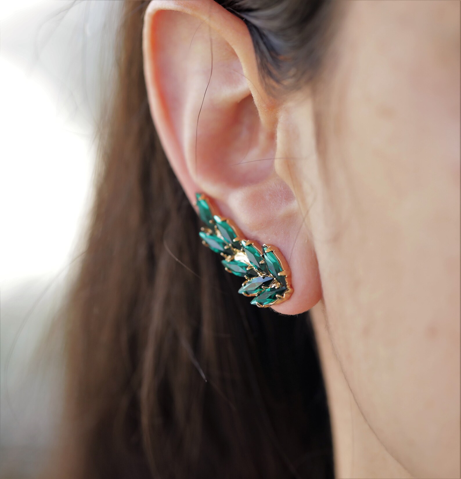 Emerald Green Ear Cuff Earrings | Etsy