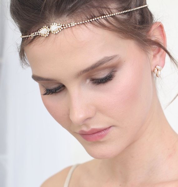 Wedding headpiece Bridal forehead band boho headband Bridal | Etsy