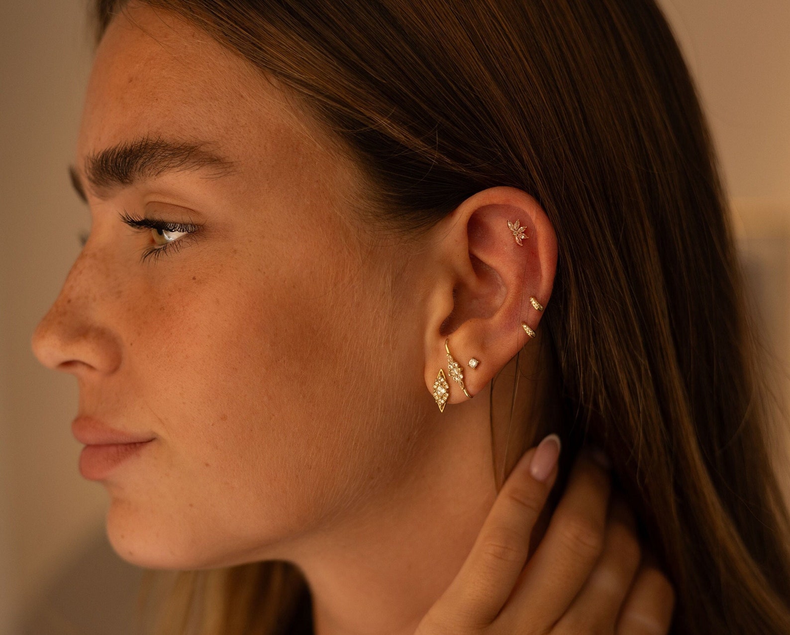 Bridal Lobe Cuff Earrings , 14 Karat Solid Gold Lobe Piercings, Ear ...