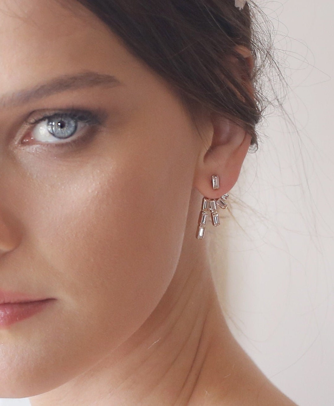 Bridal Ear Jacket, Gold Ear Jacket, Crystal Earjacket, Silver Ear ...