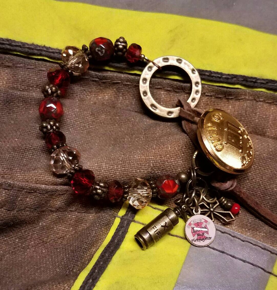 Firefighter Charm Bracelet With Beautiful Picasso Fire Polished Beads ...
