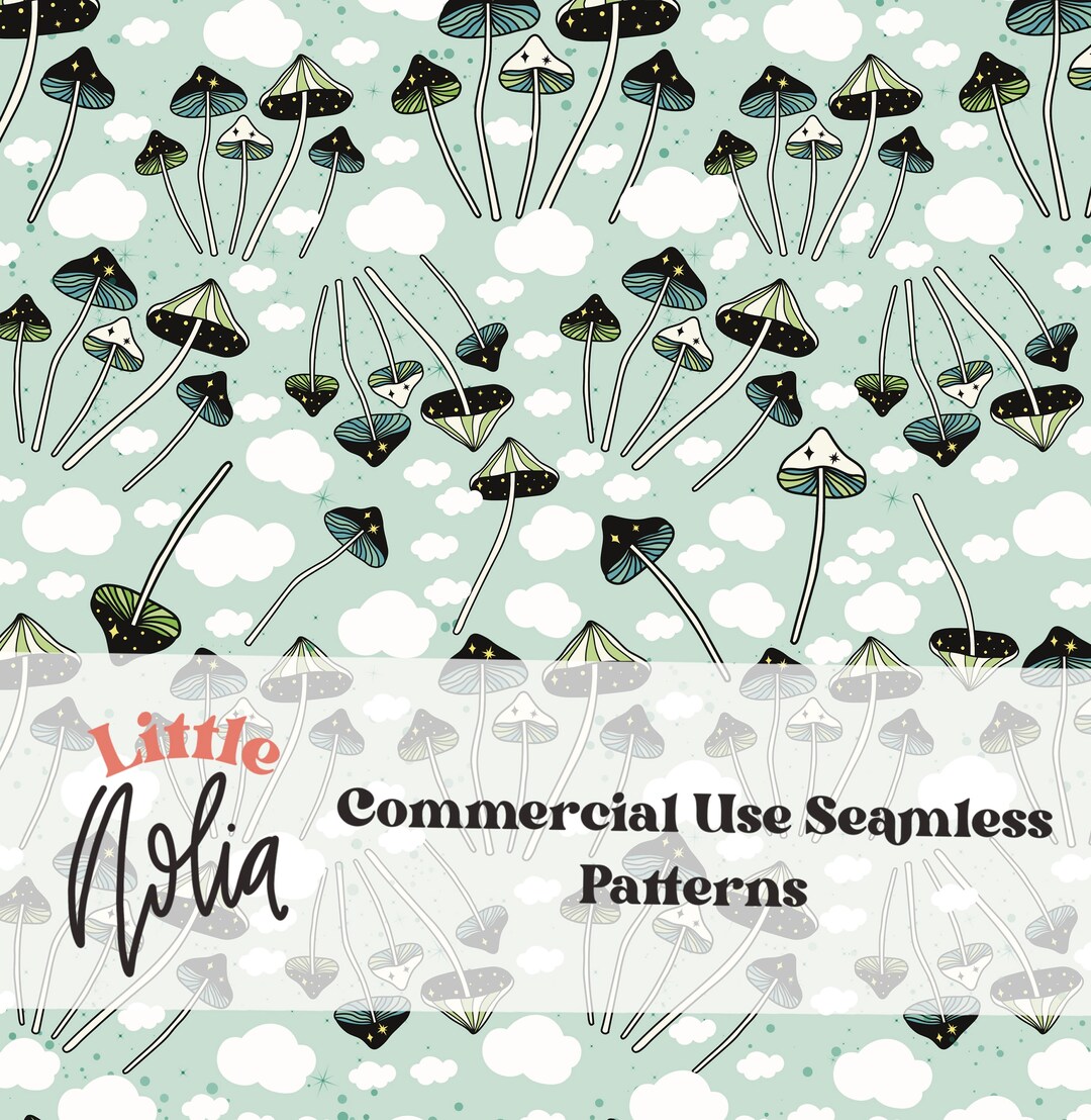 Mushroom and Cloud Pattern for Custom Fabric, Seamless Pattern for Sublimation, Seamless File ...