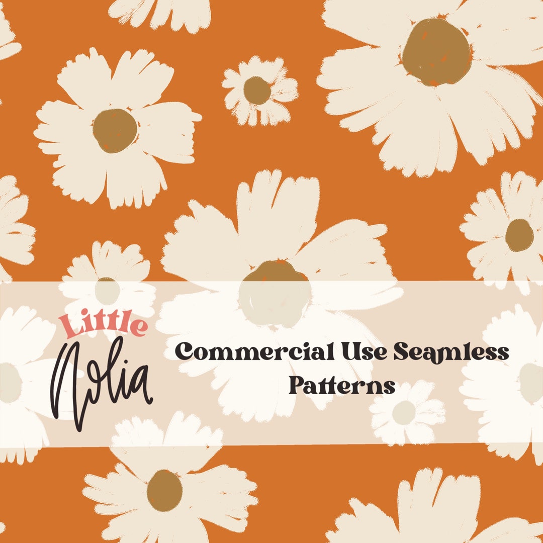 Retro Cream Flowers Orange Fall Seamless Pattern, Retro Floral Fabric ...