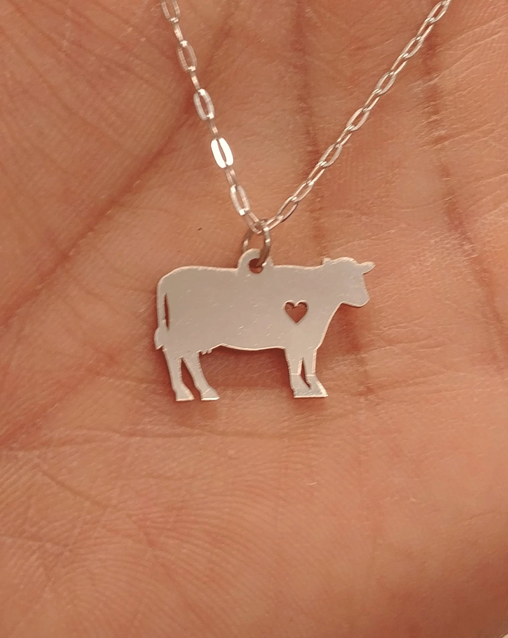 Cow Necklace Engraving Pendant Sterling Silver Jewelry | Etsy