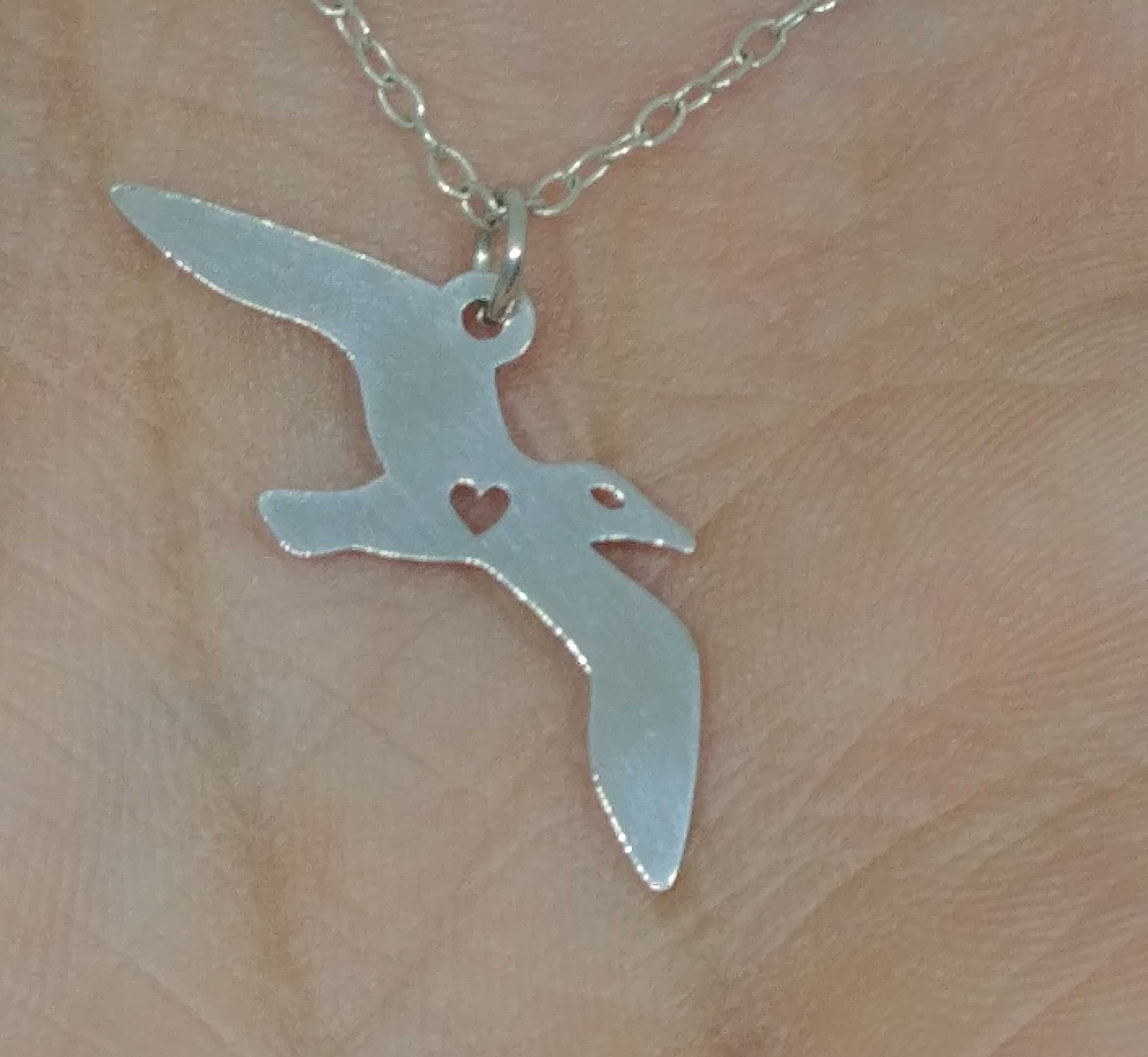 Seagull Necklace Engrave Pendant Sterling Silver Jewelry | Etsy