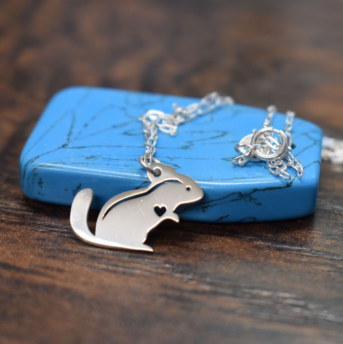 Sterling Silver Chipmunk Necklace, Engraved Rodent Pendant - Etsy