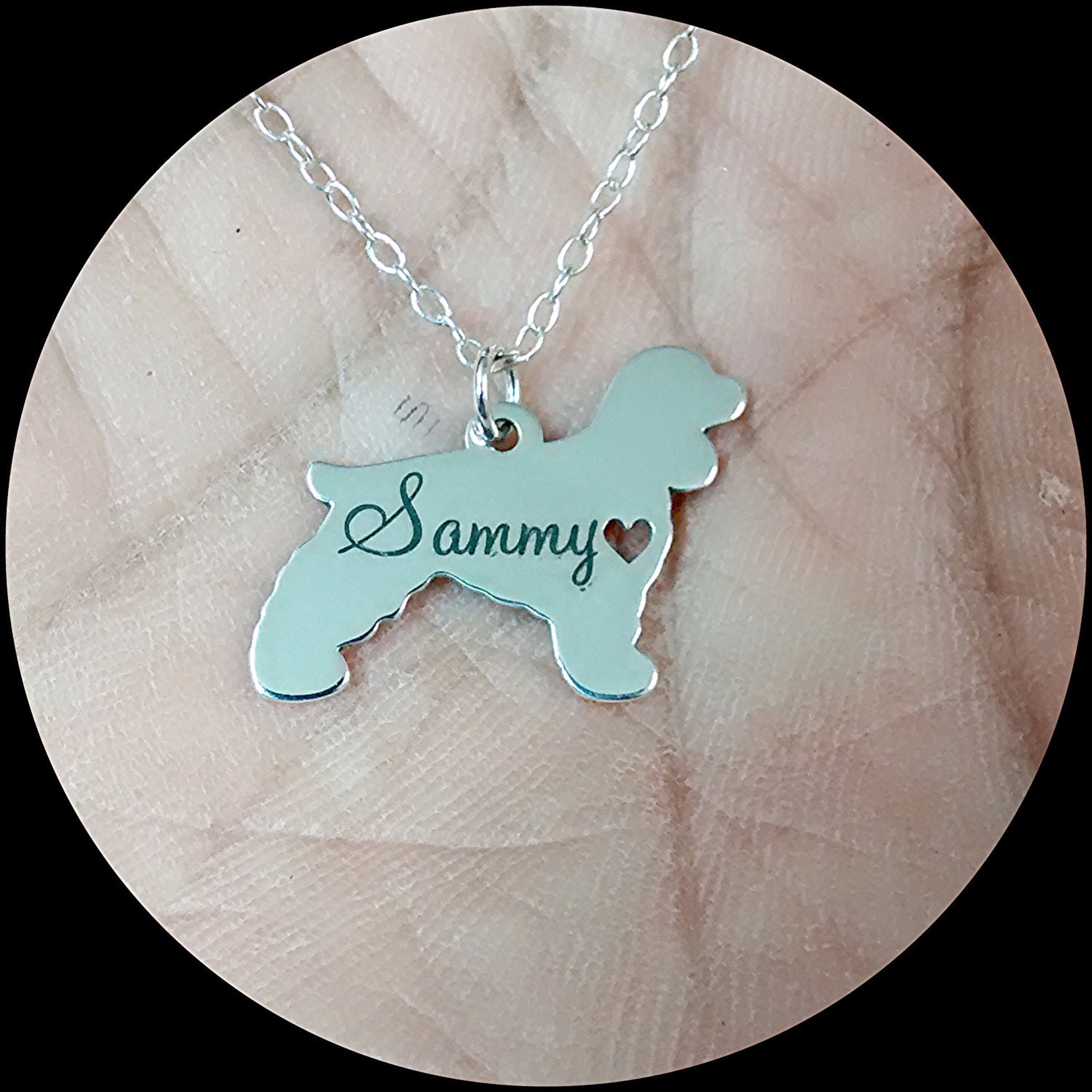 Cocker Spaniel Necklace - Engraving Pendant - Sterling Silver Charm ...