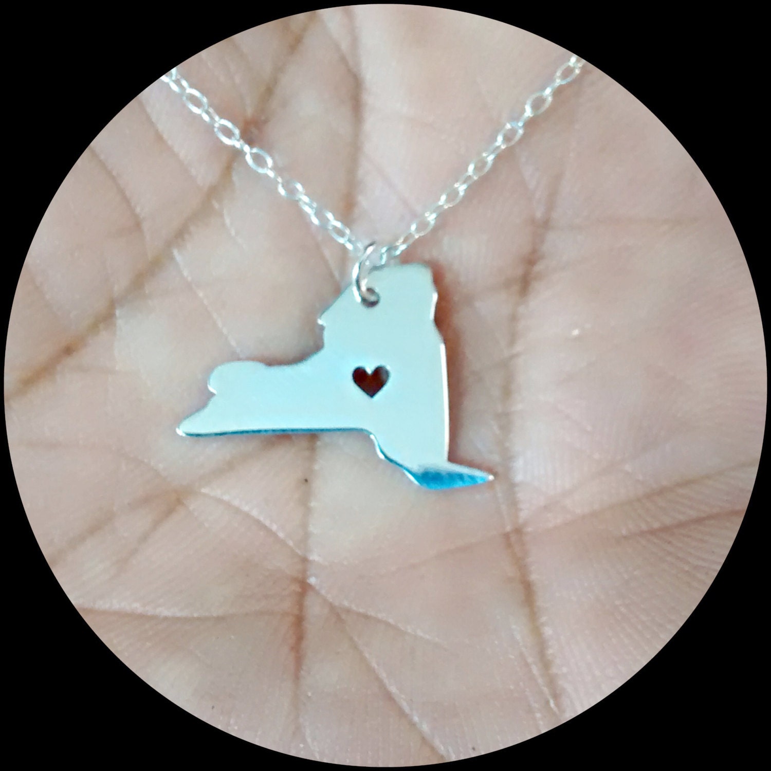 New York State Necklace Engraving Pendant Sterling Silver | Etsy