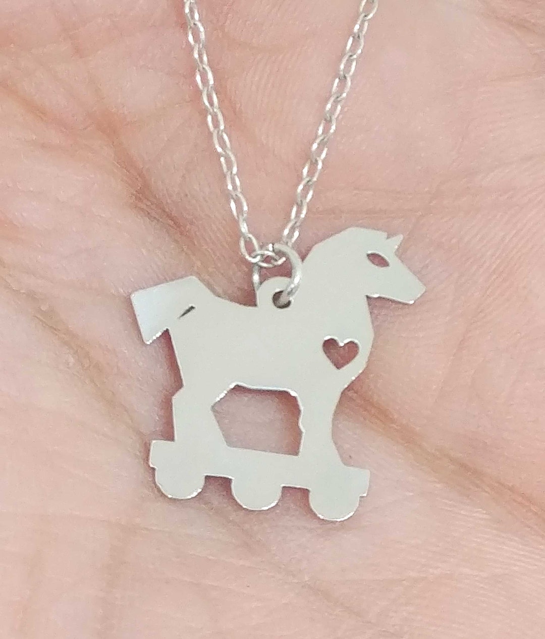 Trojan Horse Necklace - Engrave Pendant - Sterling Silver Gift - Gold ...