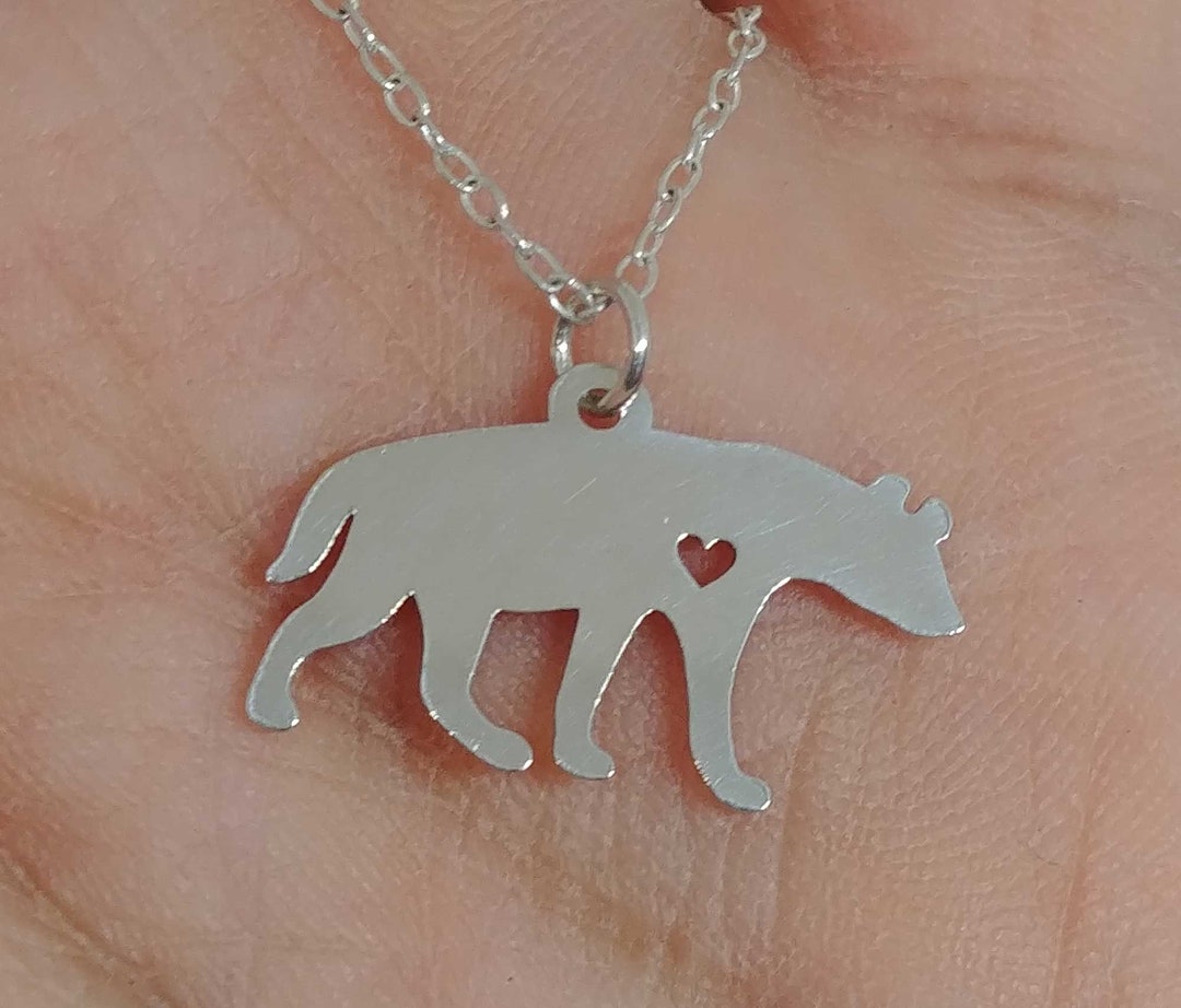 Sterling Silver Hyena Necklace, Engraved Animal Pendant - Etsy