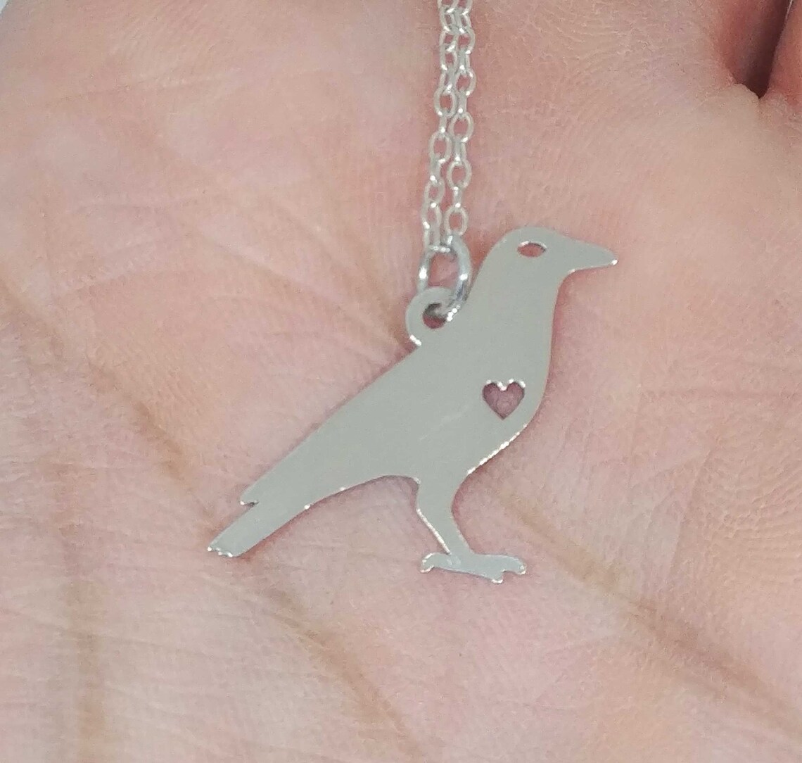Crow Bird Necklace Engrave Pendant Sterling Silver Gold & Rose Gold ...