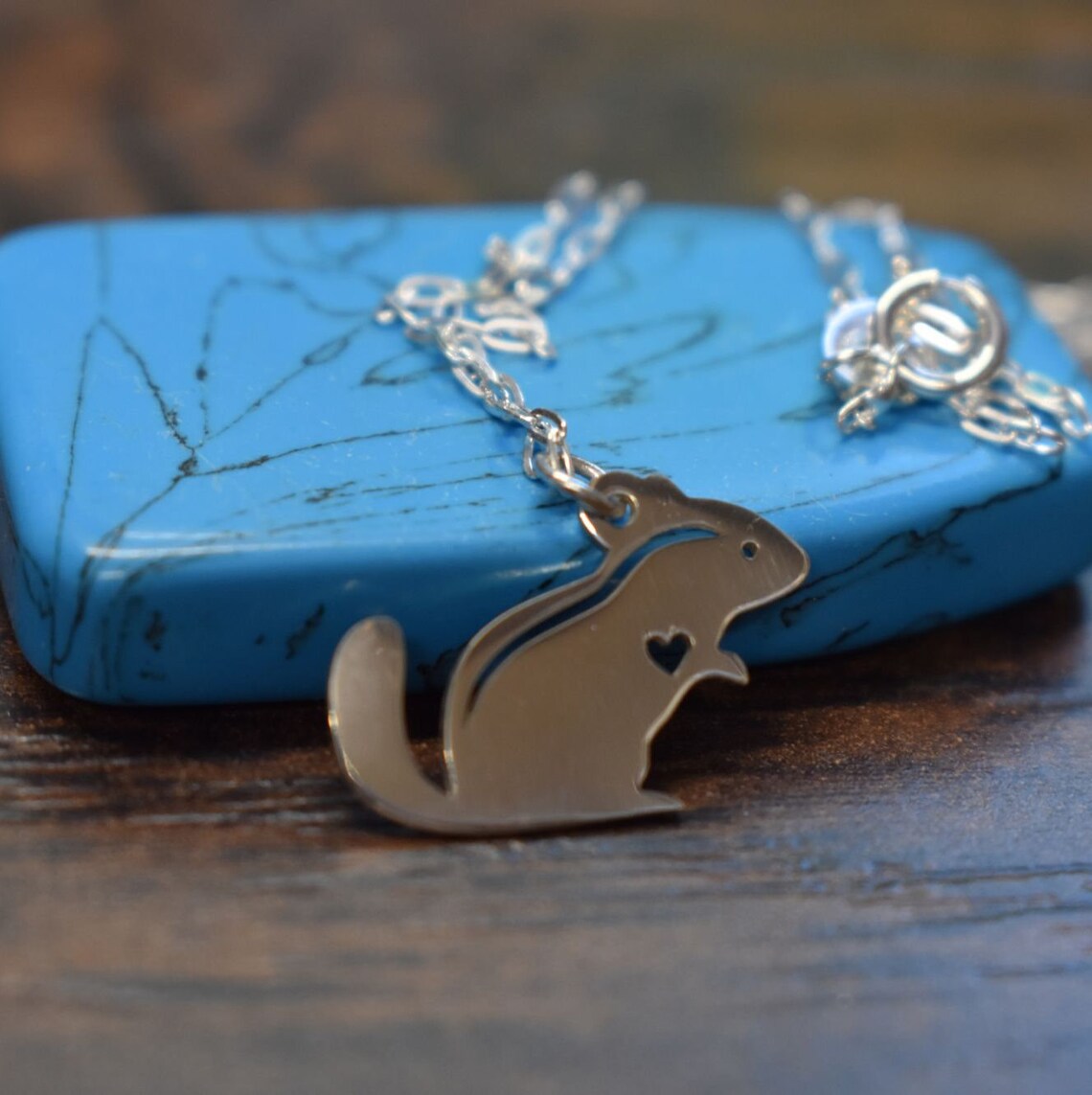 Sterling Silver Chipmunk Necklace, Engraved Rodent Pendant - Etsy